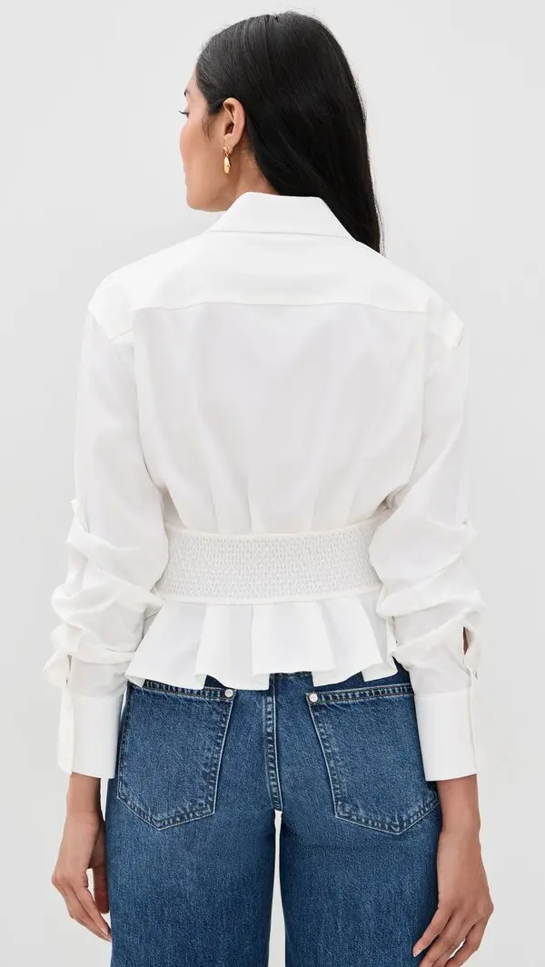 Alice + Olivia Edie Gathered Corset Button Down Top