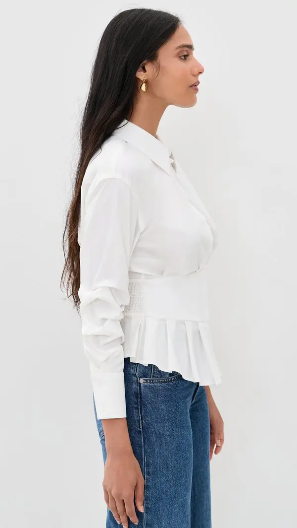 Alice + Olivia Edie Gathered Corset Button Down Top