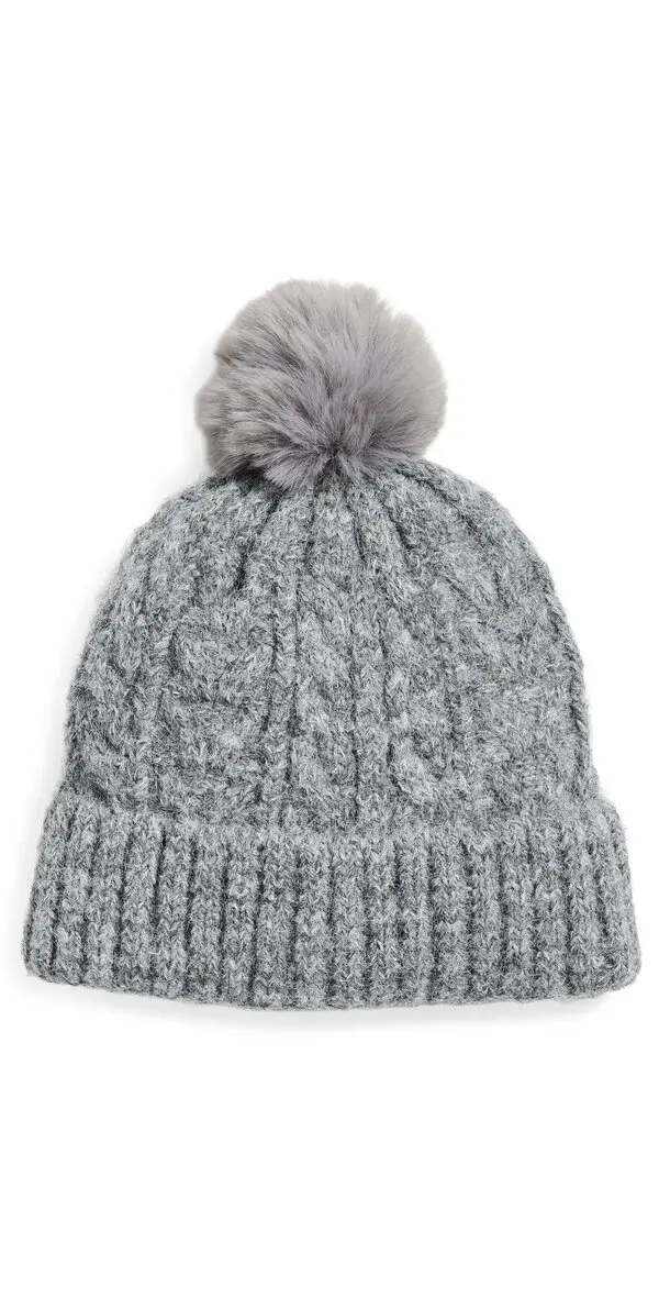 Hat Attack Alpine Cable Beanie With Pom - Heather Grey