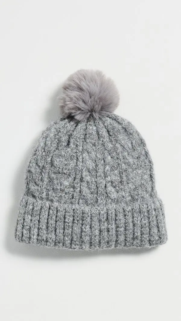 Hat Attack Alpine Cable Beanie With Pom - Heather Grey