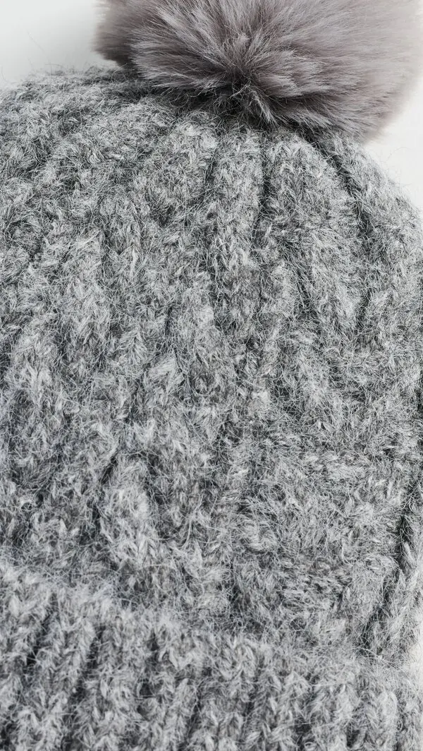 Hat Attack Alpine Cable Beanie With Pom - Heather Grey