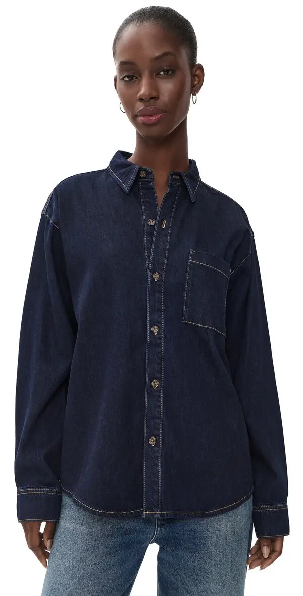 Good American The Denim Oversized Button Down Shirt