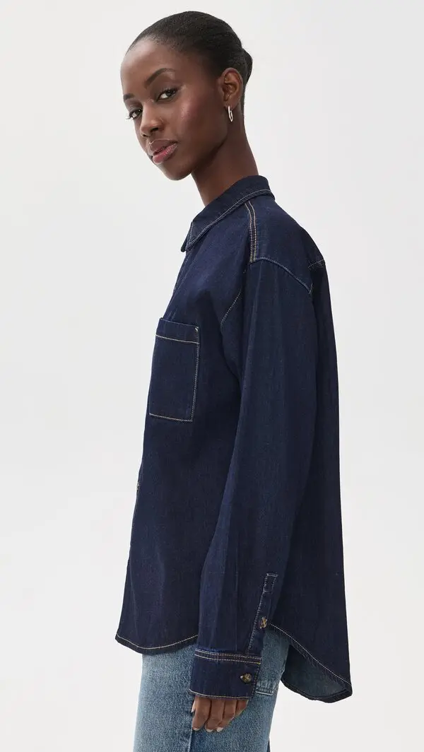 Good American The Denim Oversized Button Down Shirt