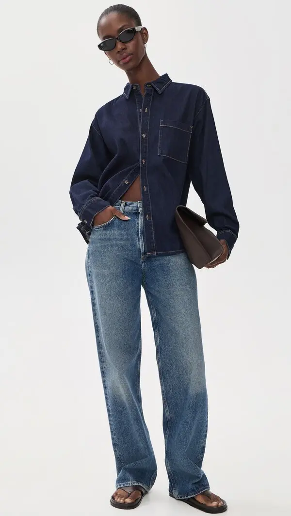 Good American The Denim Oversized Button Down Shirt