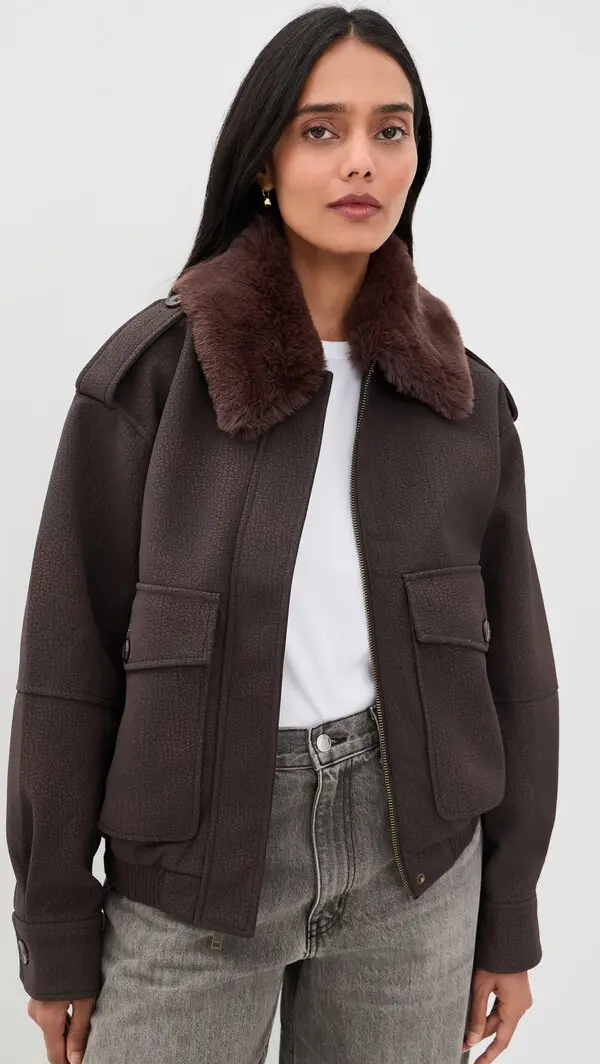 Good American The Better Than Leather Faux Leather Bomber Jacket