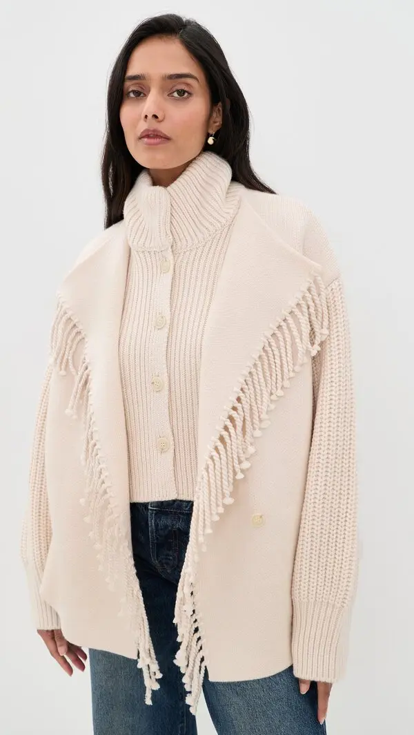 FRAME The Cropped Jacquard Fringe Coat