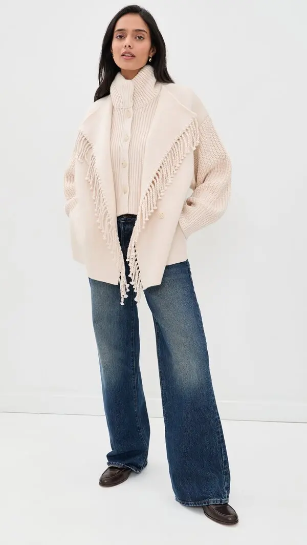 FRAME The Cropped Jacquard Fringe Coat