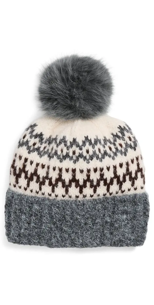 Hat Attack Fair Isle Knit Beanie - Grey/brown Combo
