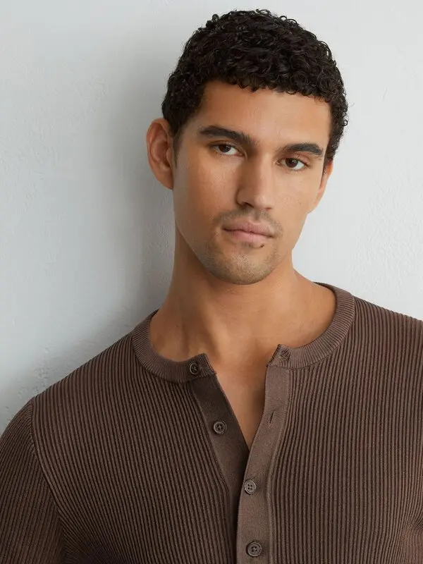 REISS Declan Ribbed Long-sleeve Henley Top