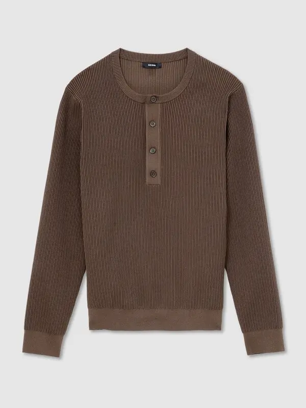 REISS Declan Ribbed Long-sleeve Henley Top