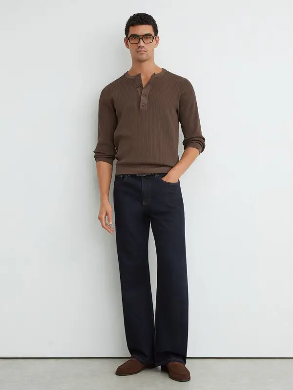 REISS Declan Ribbed Long-sleeve Henley Top