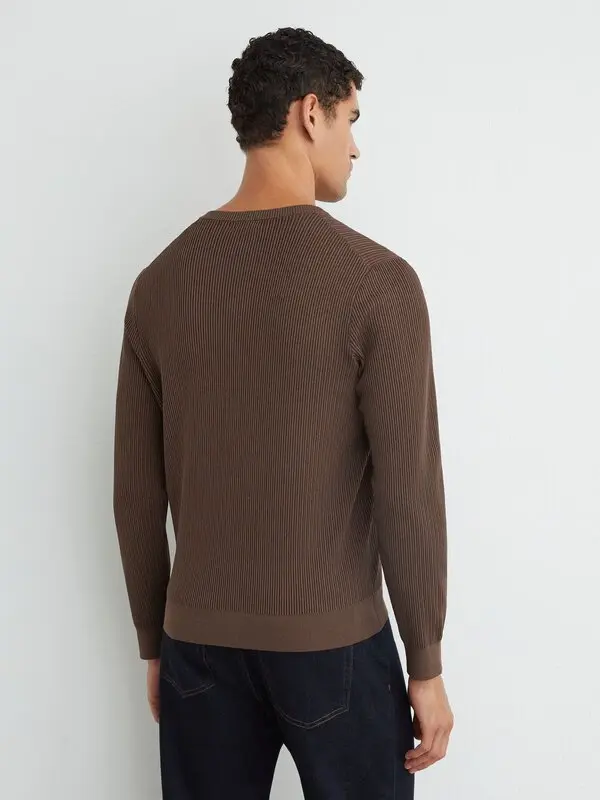 REISS Declan Ribbed Long-sleeve Henley Top