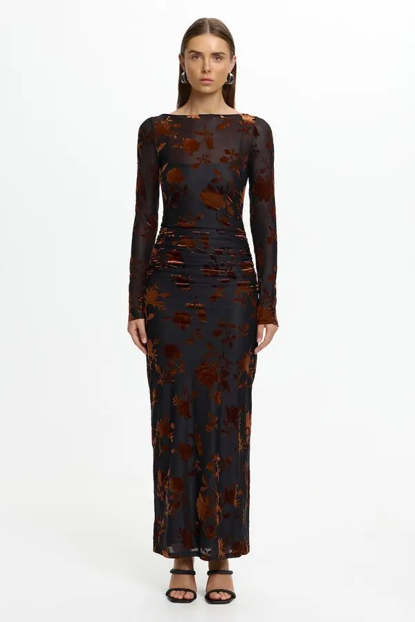 Significant Other Edina Long Sleeve Velvet Dress - Amber