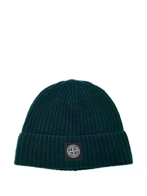 Stone Island N100012 Ribbed Knit Beanie With Compass Logo Patch