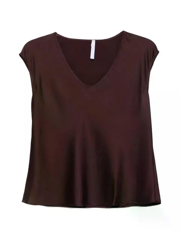 Imperial Satin Finish V-neck Top - Brown