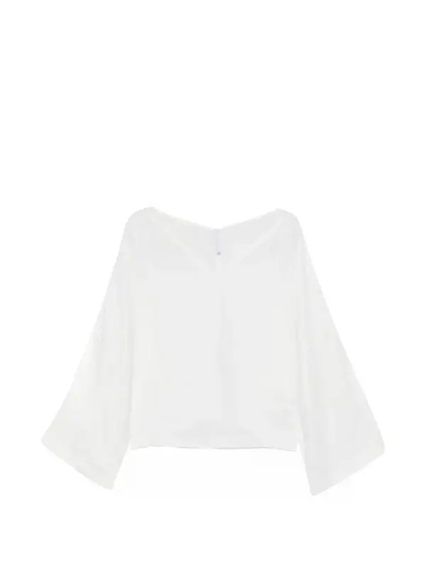Imperial V-neck Batwing-sleeve Blouse - White