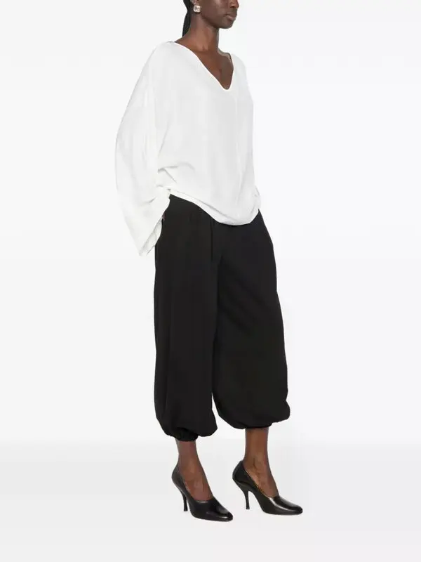 Imperial V-neck Batwing-sleeve Blouse - White