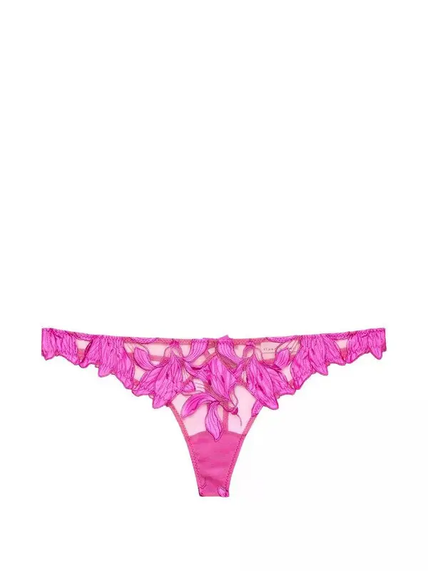 FLEUR DU MAL Lily Embroidered Thong - Pink