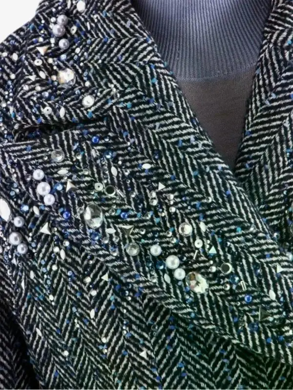 GENNY Crystal-embellished Herringbone Coat - Blue