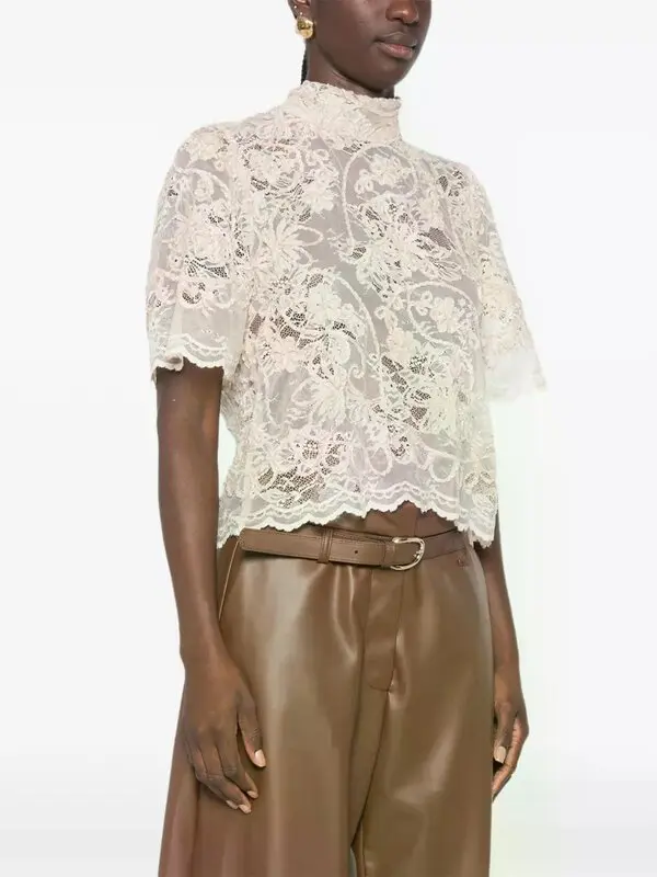 Imperial Lace-overlay Bow-detail Top
