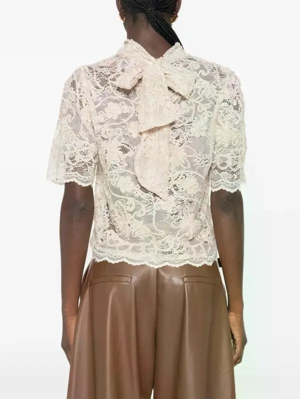 Imperial Lace-overlay Bow-detail Top