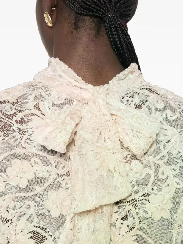 Imperial Lace-overlay Bow-detail Top