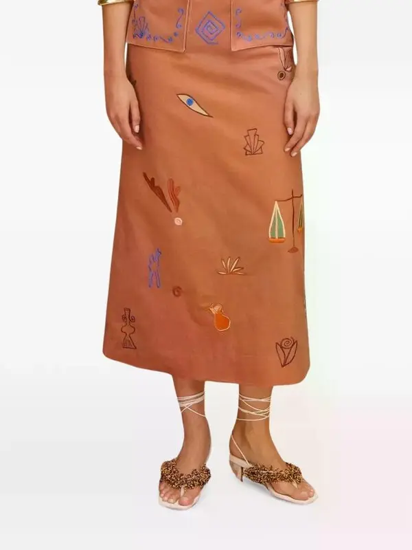 ALEMAIS Dusty Embroidered Midi Skirt
