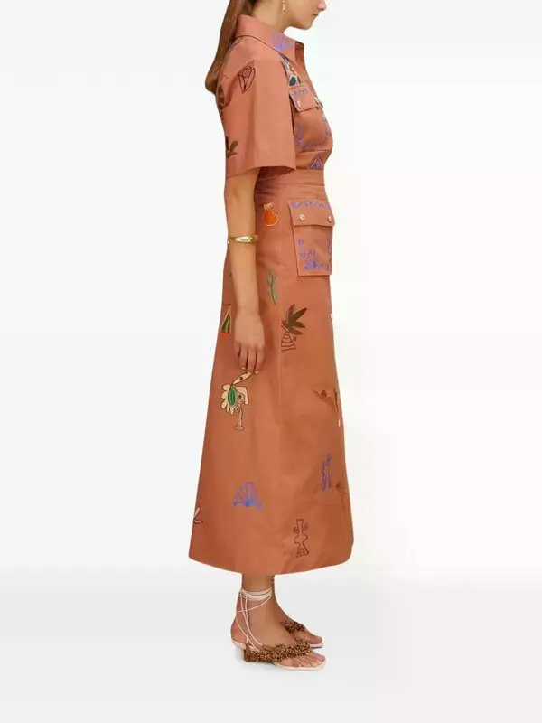 ALEMAIS Dusty Embroidered Midi Skirt