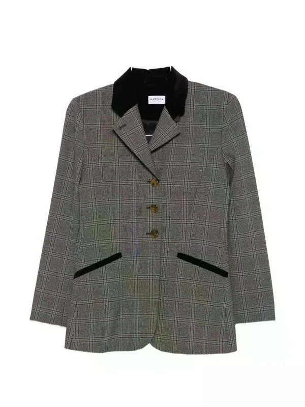 Marella Check-pattern Velvet-trim Jacket
