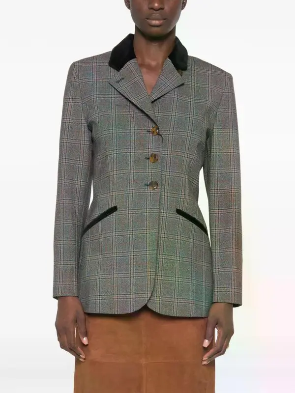 Marella Check-pattern Velvet-trim Jacket