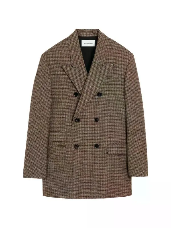 AMI Paris Double-breasted Houndstooth Wool Blazer
