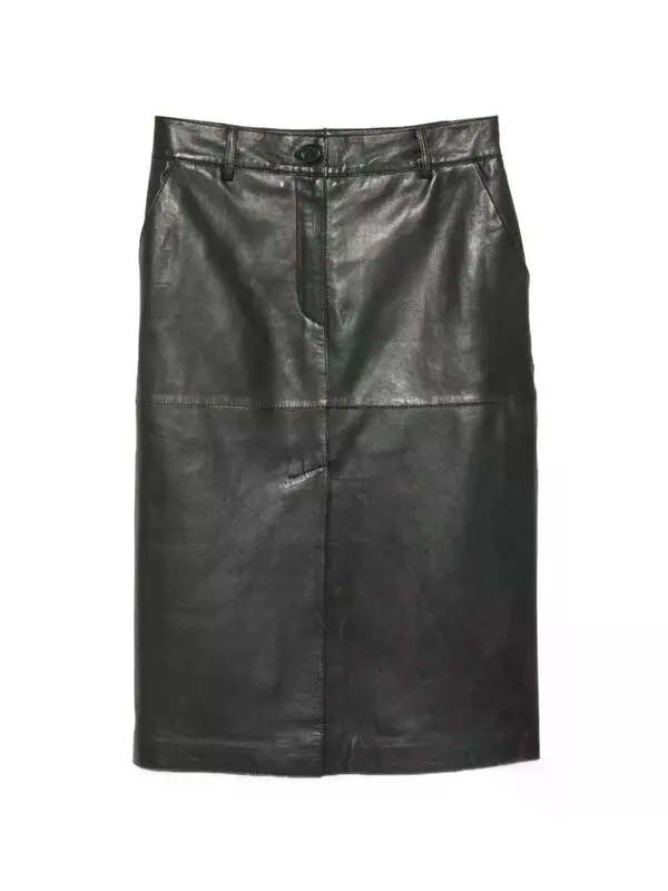 P.a.r.o.s.h Panelled Leather Midi Skirt - Black