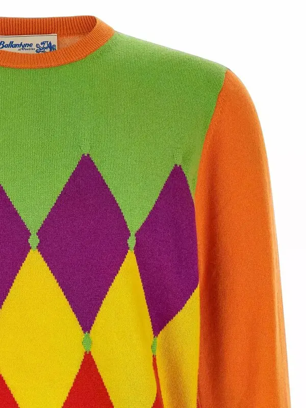 BALLANTYNE Cashmere Diamond Intarsia Crew Neck Sweater - Orange