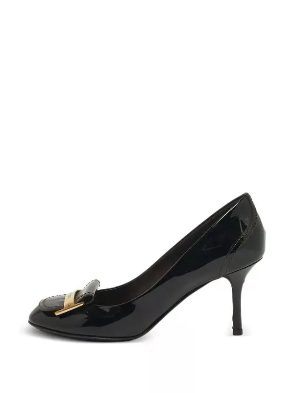 LOUIS VUITTON Patent Leather Logo-plaque Pumps - Black