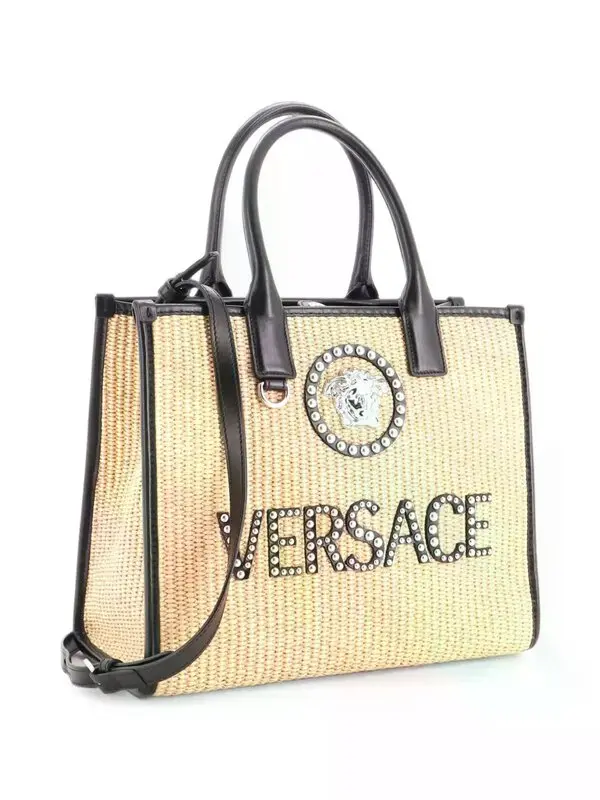 Versace La Vacanza Medusa Logo Raffia Small Tote Bag