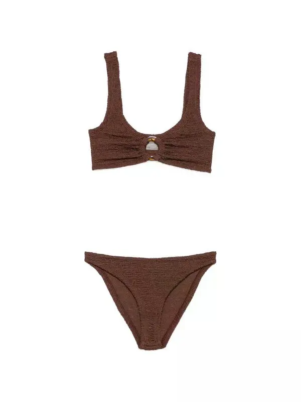 Hunza G Julia Crinkle-effect Ring-detail Bikini - Brown