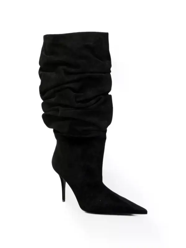Amina Muaddi Anok Slouched Suede Boots - Black