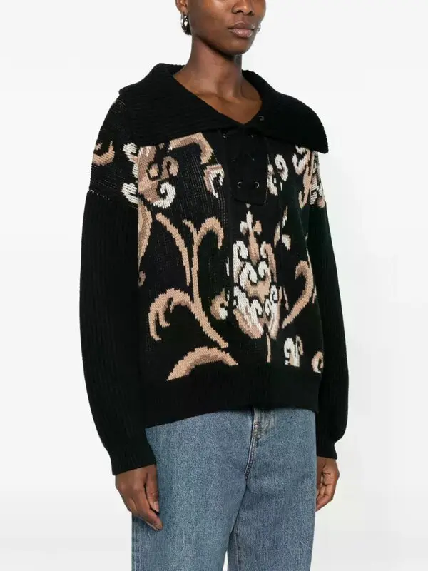 Etro Intarsia-knit Lace-up Sweater