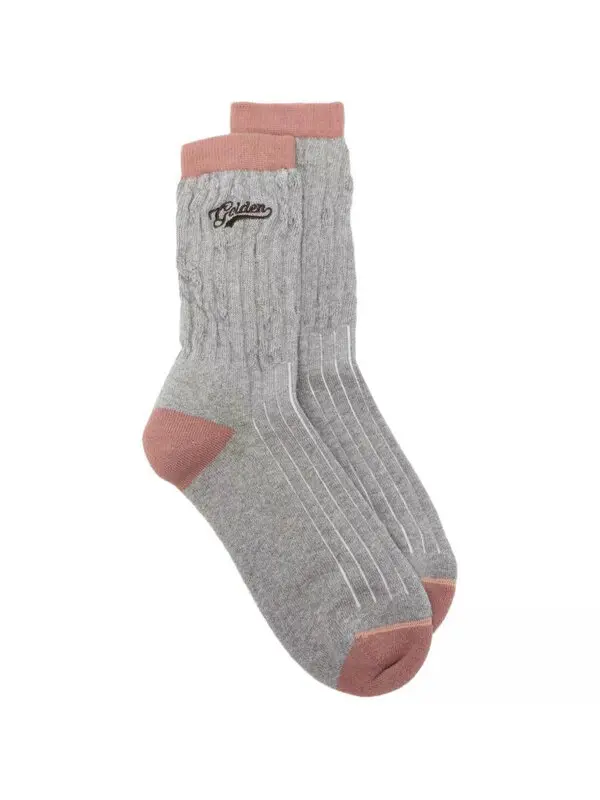 GOLDEN GOOSE Logo-embroidered Distressed Ribbed Knit Socks - Grey