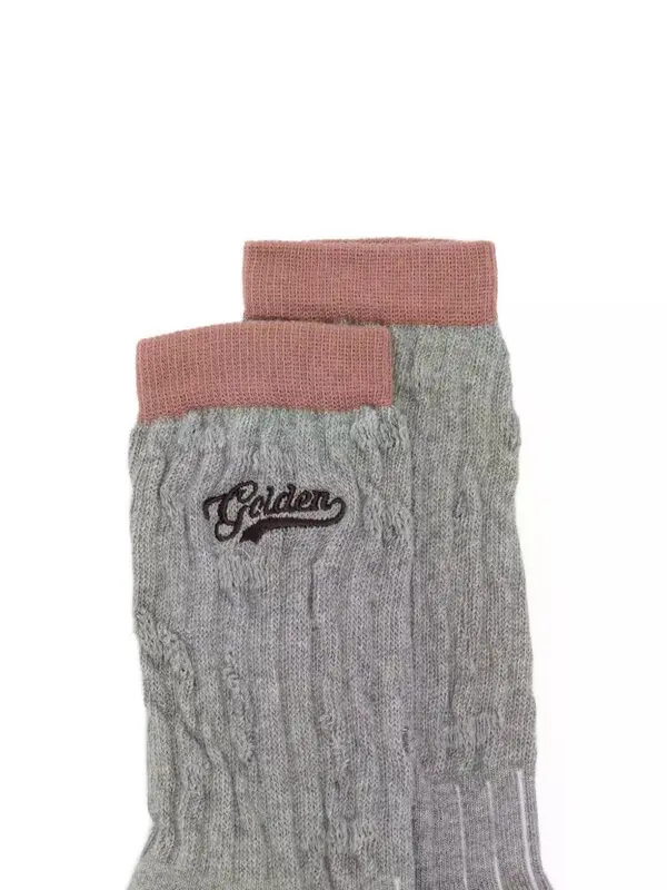 GOLDEN GOOSE Logo-embroidered Distressed Ribbed Knit Socks