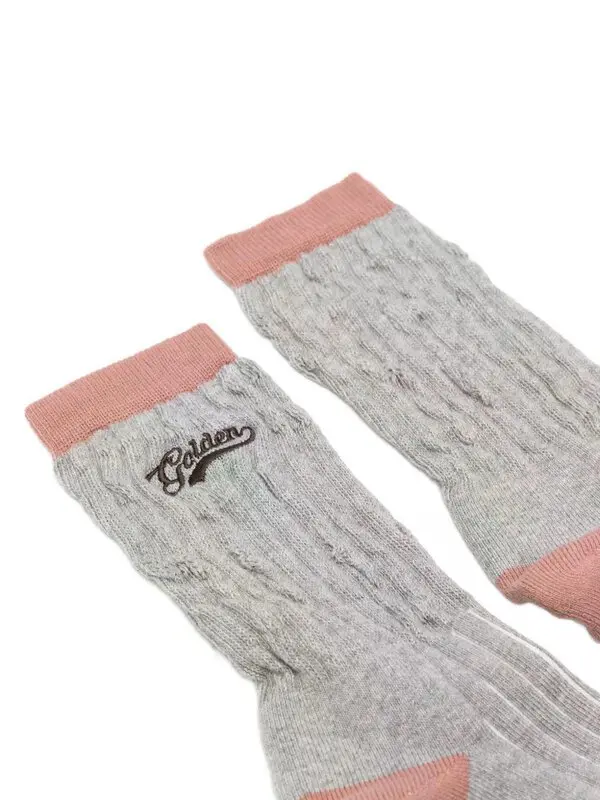 GOLDEN GOOSE Logo-embroidered Distressed Ribbed Knit Socks