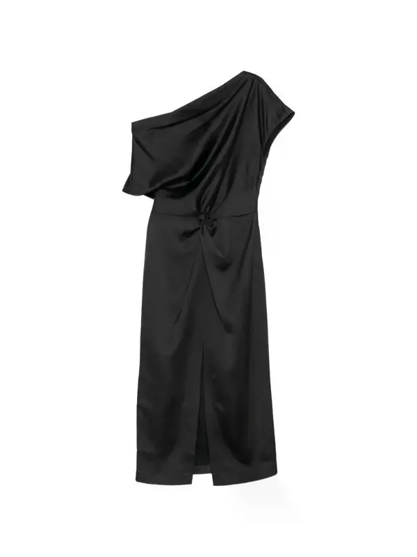 Imperial One-shoulder Twist-detail Midi Dress - Black