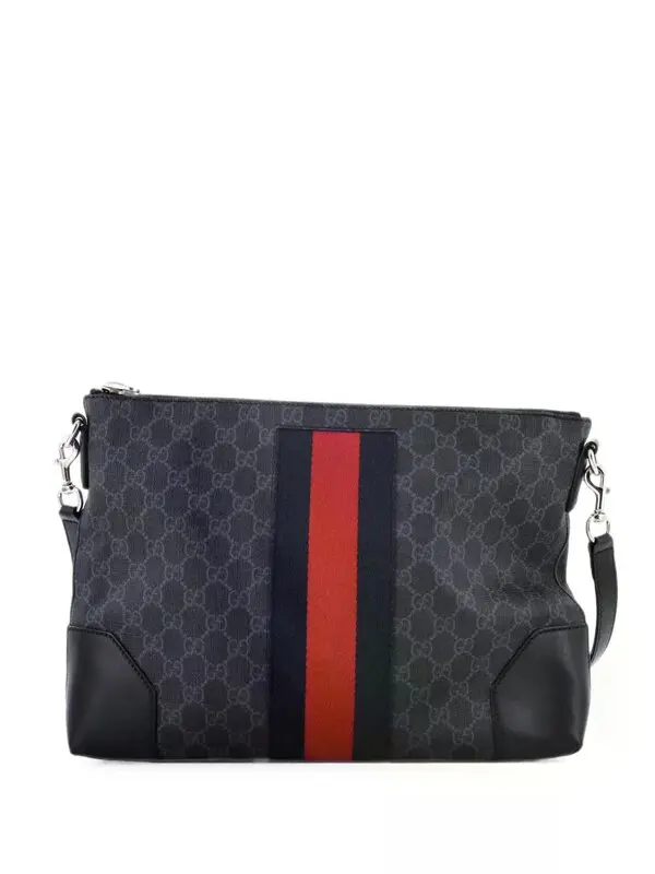 Gucci Web Zip Flat Messenger Gg Coated Canvas Medium Cross Body Bag