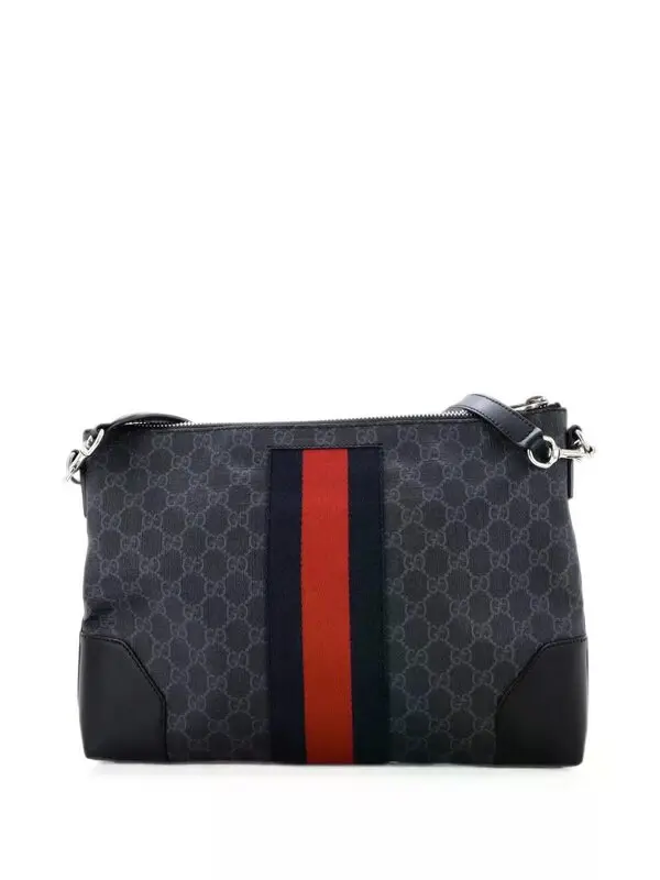 Gucci Web Zip Flat Messenger Gg Coated Canvas Medium Cross Body Bag