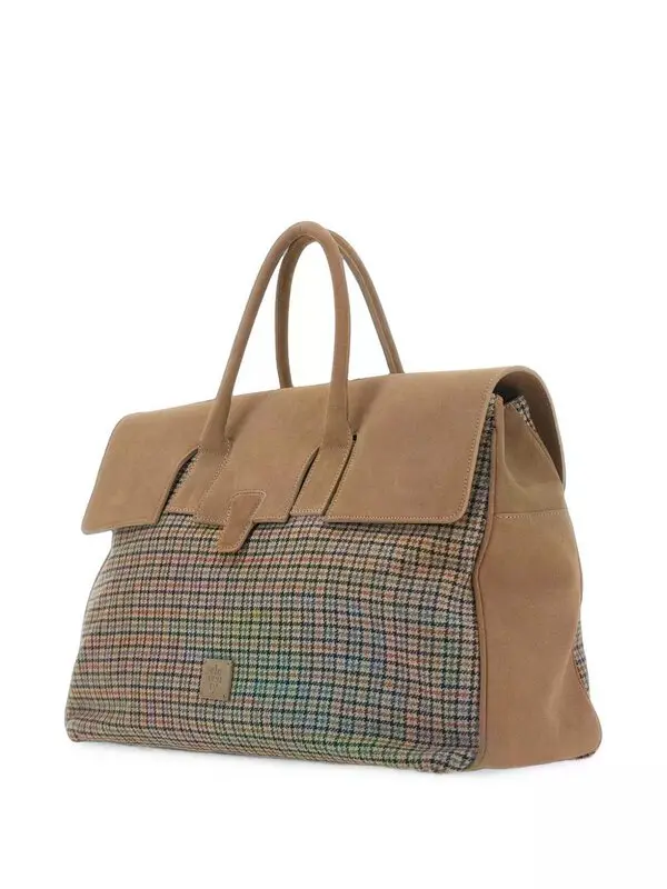 Eleventy Houndstooth-panelled Suede Tote Bag
