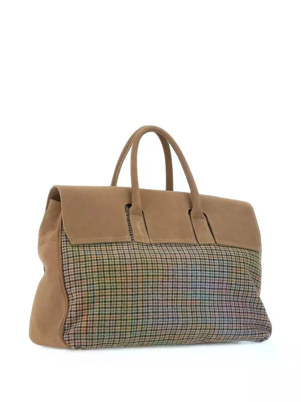 Eleventy Houndstooth-panelled Suede Tote Bag