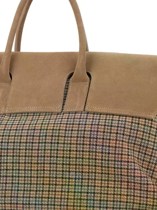 Eleventy Houndstooth-panelled Suede Tote Bag