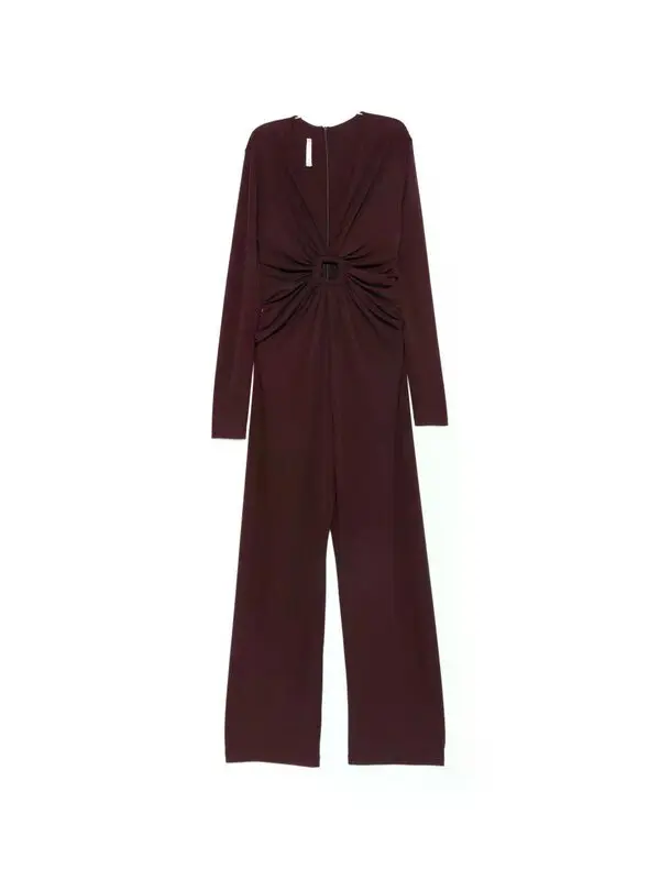 Imperial Cut-out Gathered Jumpsuit - Red