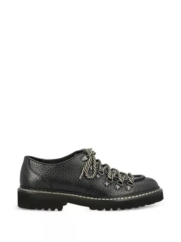 DOUCAL'S Grained Leather Lace-up Derby Shoes - Black