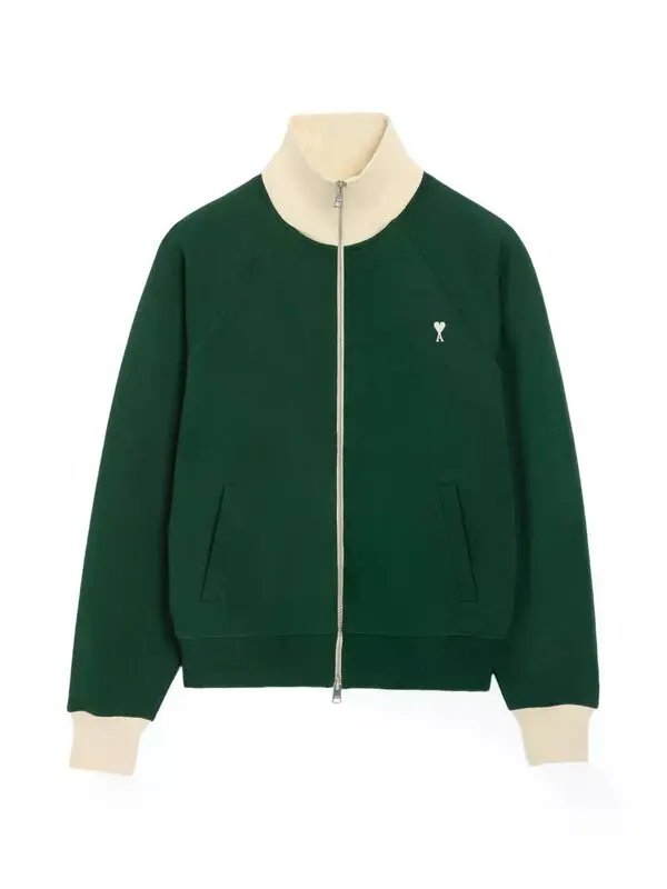 AMI Paris Zipped Cotton Sweatshirt With De Coeur